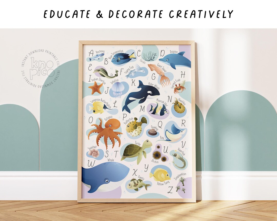 Ocean Animal ABC Poster for Marine-themed Playroom | Nautical Bedroom ...