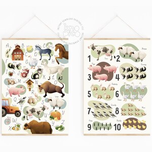 Farm Animals ABC and Numbers Educational Poster Set for Kids: Discover ...