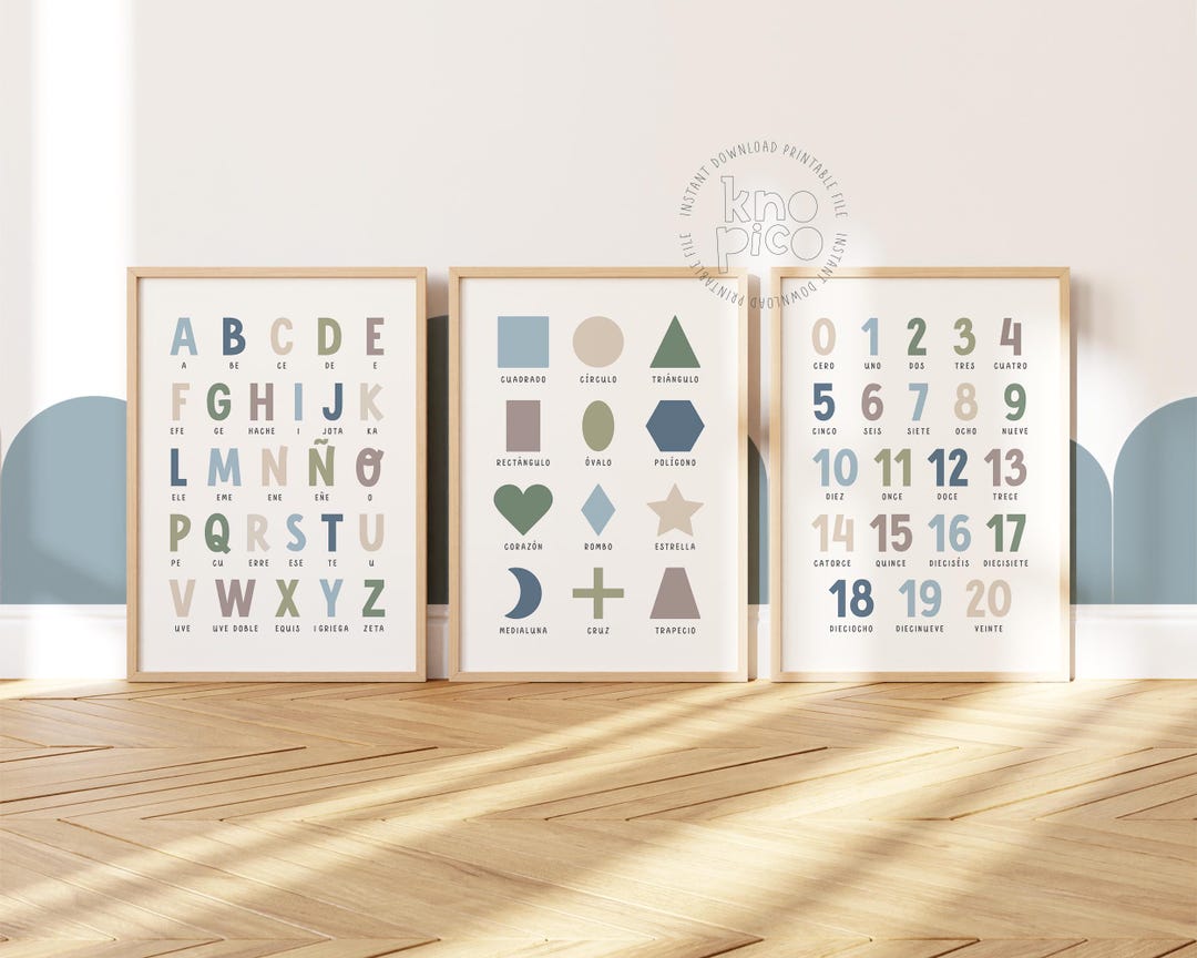 Set of 3 Prints for Kids: Alphabet, Numbers, and Shapes | 3-piece Wall ...