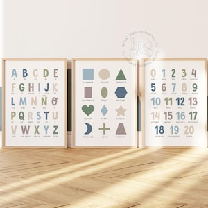 Set of 3 Prints for Kids: Alphabet, Numbers, and Shapes | 3-piece Wall ...