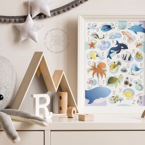 Ocean Animal ABC Poster for Marine-themed Playroom | Nautical Bedroom ...