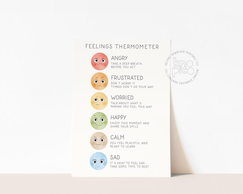Kids Emotions Chart and Feelings Thermometer Set of Two: Emotional ...