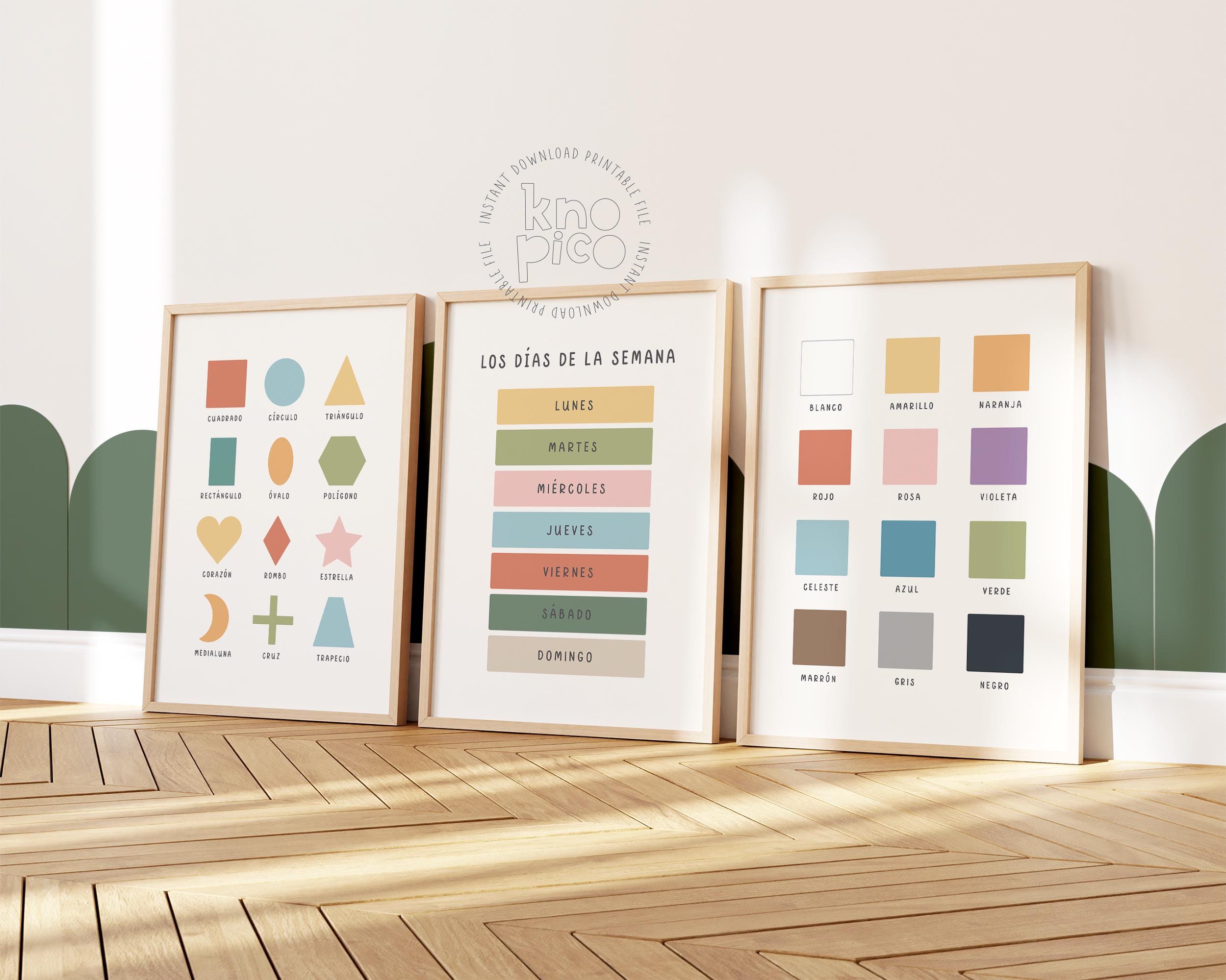 Set of 3 Educational Wall Art Posters: Bilingual Spanish Learning for ...