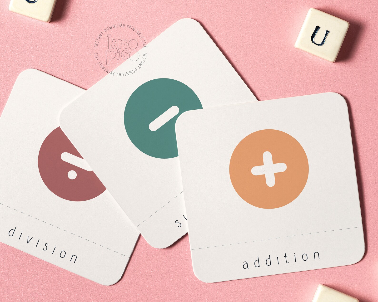 Educational Set of 12 Math Symbols Flashcards for Early Learning and ...