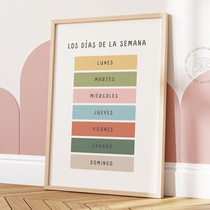 Days of the Week Poster: Educational Wall Art for Kids, Spanish ...