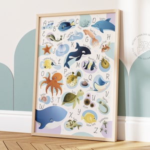 Ocean Animal ABC Poster for Marine-themed Playroom | Nautical Bedroom ...
