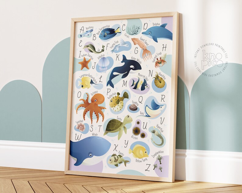 Ocean Animal ABC Poster for Marine-themed Playroom | Nautical Bedroom ...