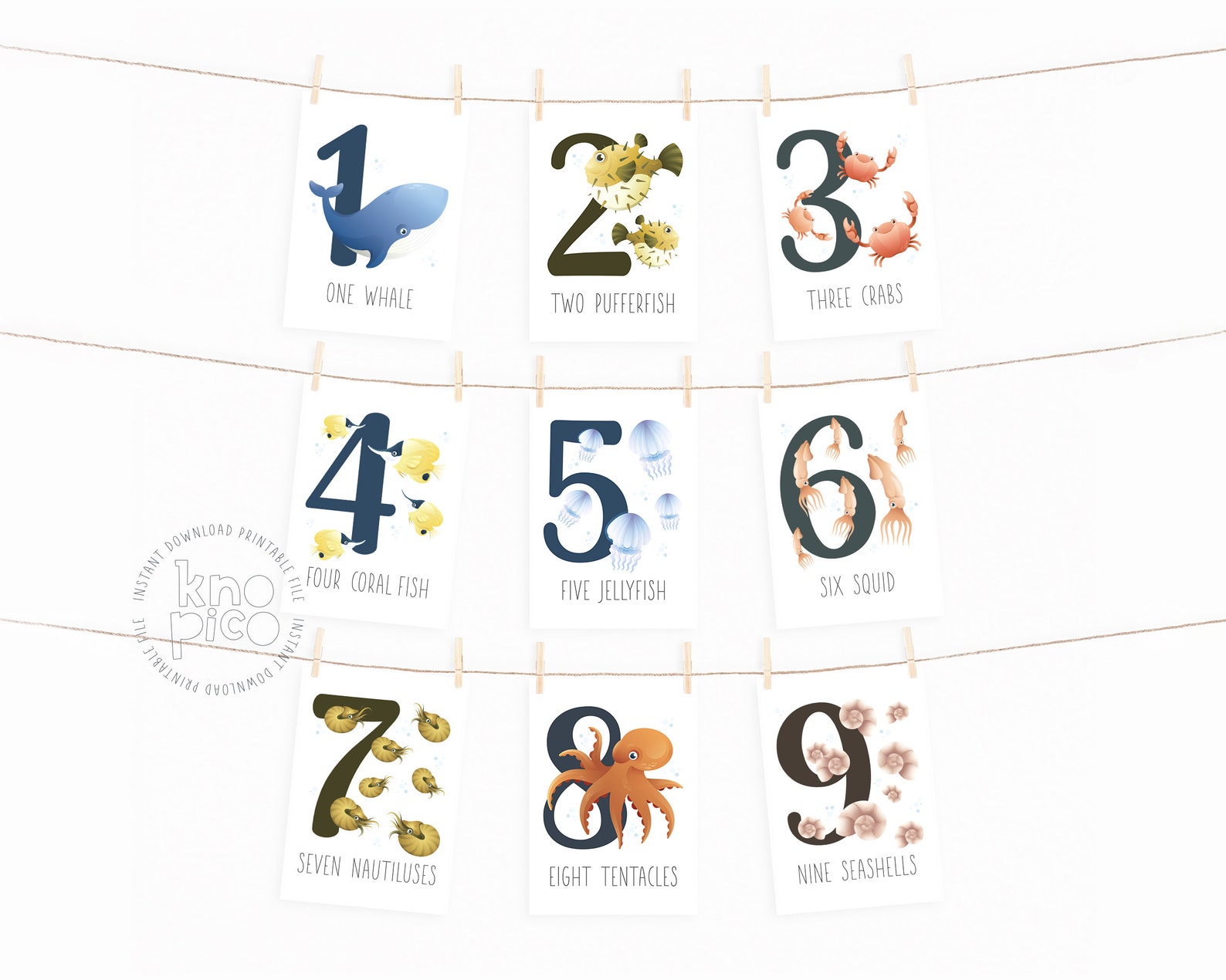 Flashcards for Learning Numbers to 10 With Ocean Animals: Under the Sea ...