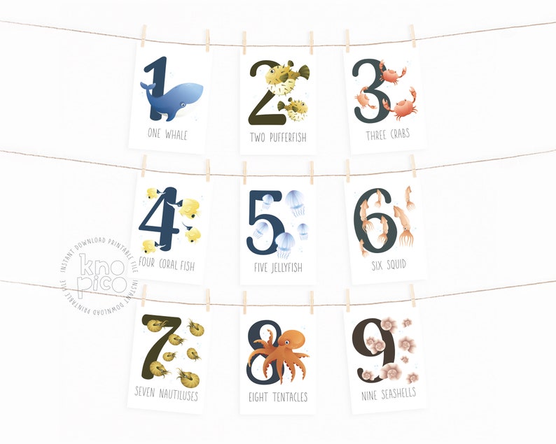 Flashcards for Learning Numbers to 10 With Ocean Animals: Under the Sea ...