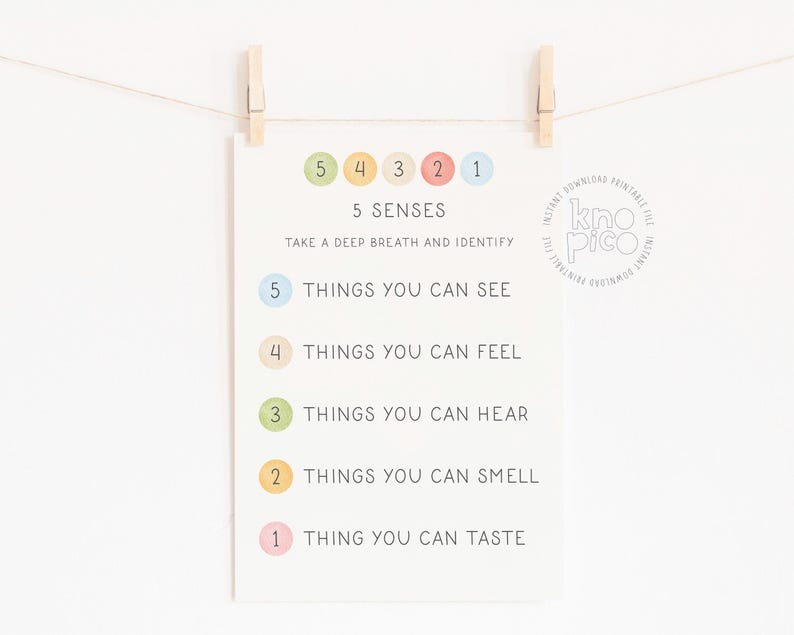 5 Senses Grounding Technique Poster for Kids Emotional Regulation ...