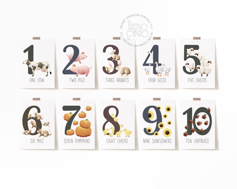 Flashcards for Learning Numbers to 10 With Domestic Animals: Farmyard ...