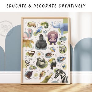 Jungle Animal ABC Poster | Kids Alphabet Wall Art Print for Early ...