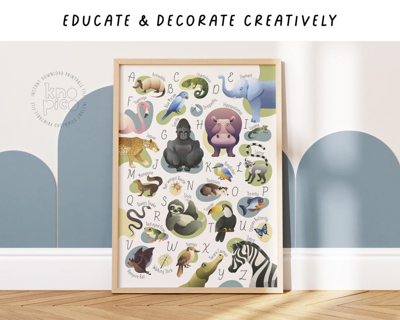 Jungle Animal ABC Poster | Kids Alphabet Wall Art Print for Early ...