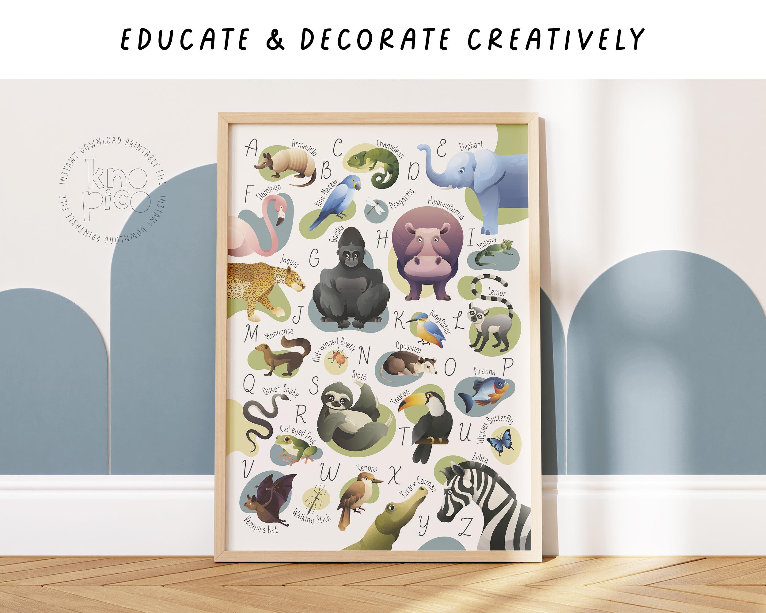 Jungle Animal ABC Poster | Kids Alphabet Wall Art Print for Early ...