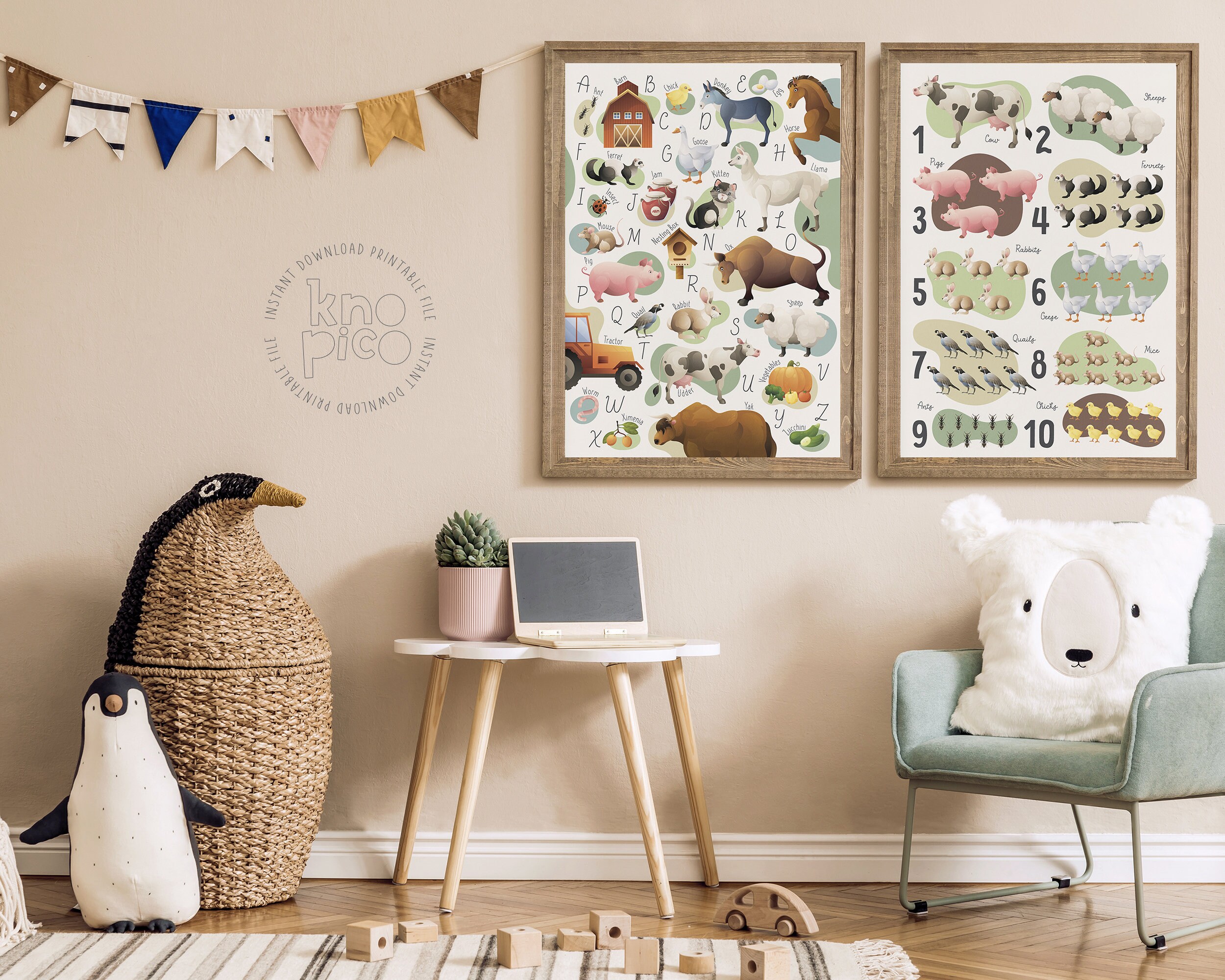 Set of Two Farm Animal Posters - ABC and Numbers Posters for Classroom ...