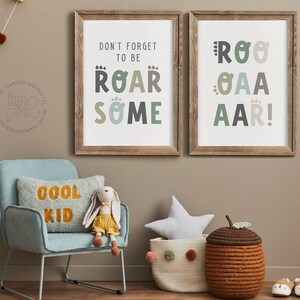 Don't Forget to Be Roar-some & Roooaaar - Set of Two Prints | Dinosaur ...