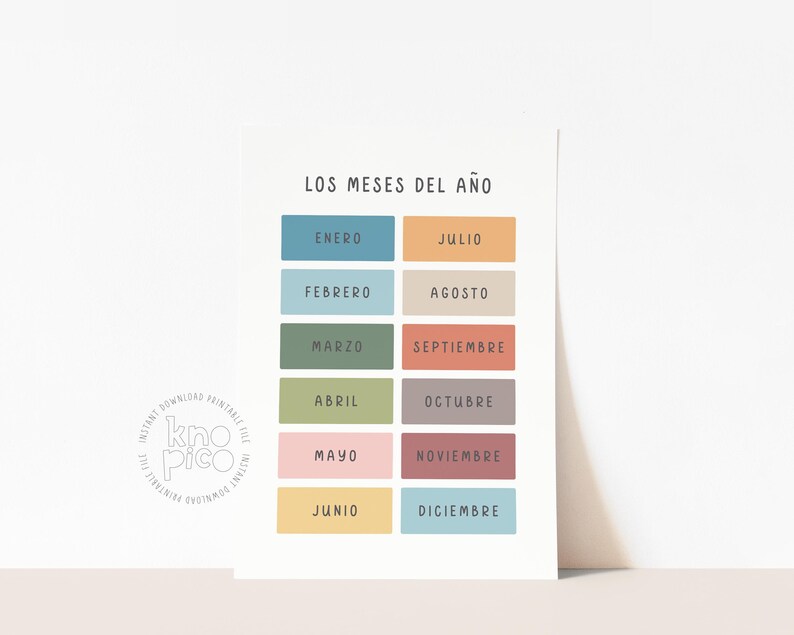 Set of Two Spanish Posters: Days of the Week & Months of the Year ...