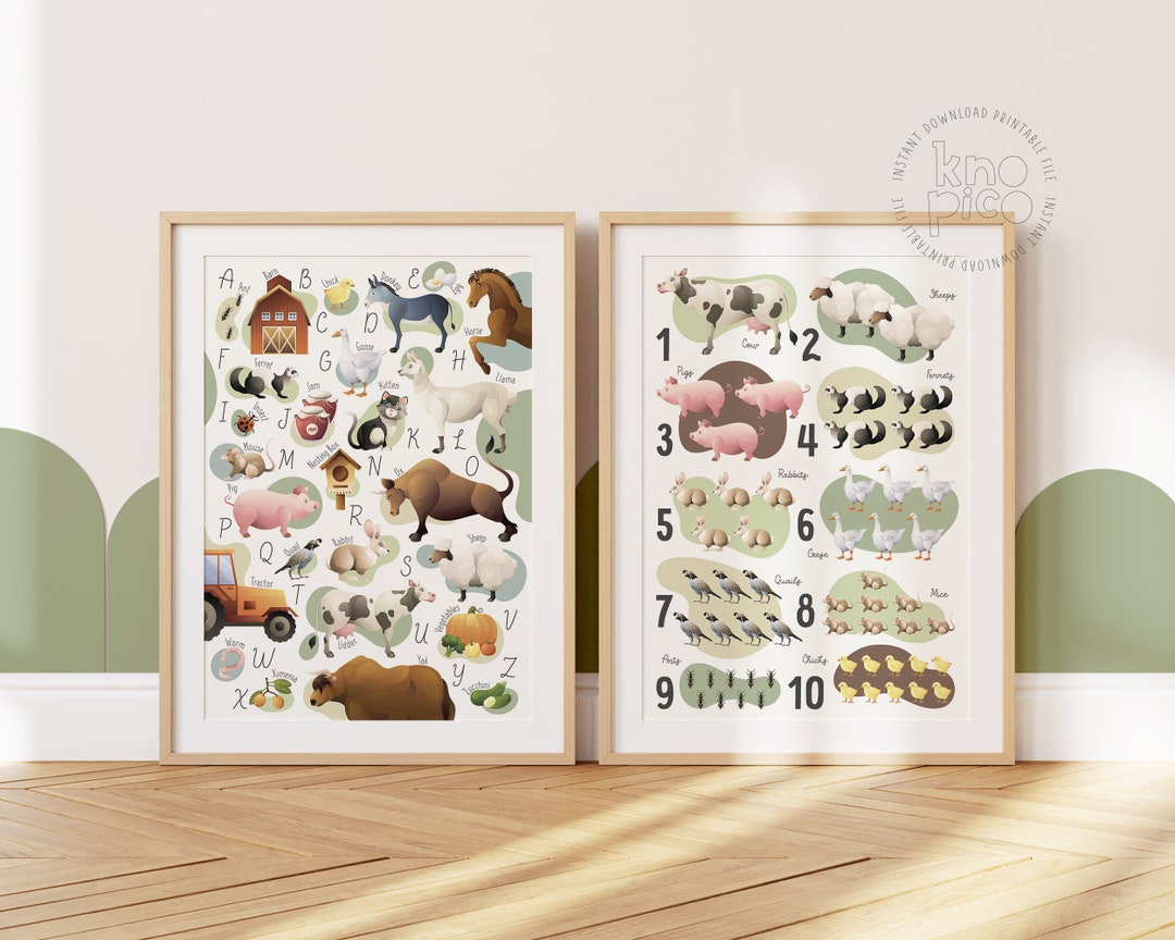Set of Two Farm Animal Posters - ABC and Numbers Posters for Classroom ...