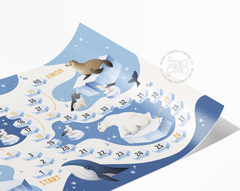 North Pole Animals Printable Board Game: A Frosty Adventure for Kids ...