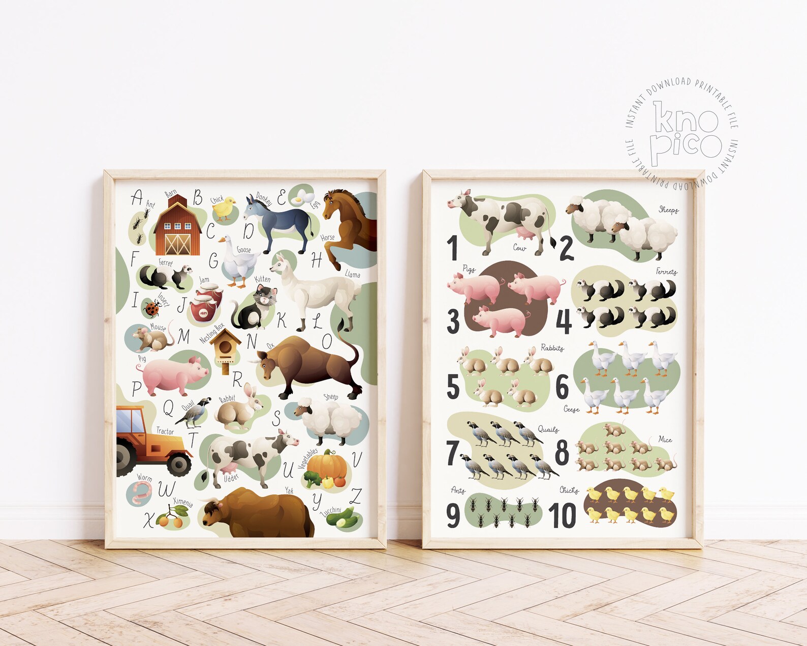 Farm Animals ABC and Numbers Educational Poster Set for Kids: Discover ...