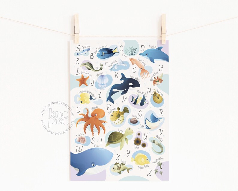 Ocean Animals Alphabet Poster | ABC Print for Educational Nursery Wall ...