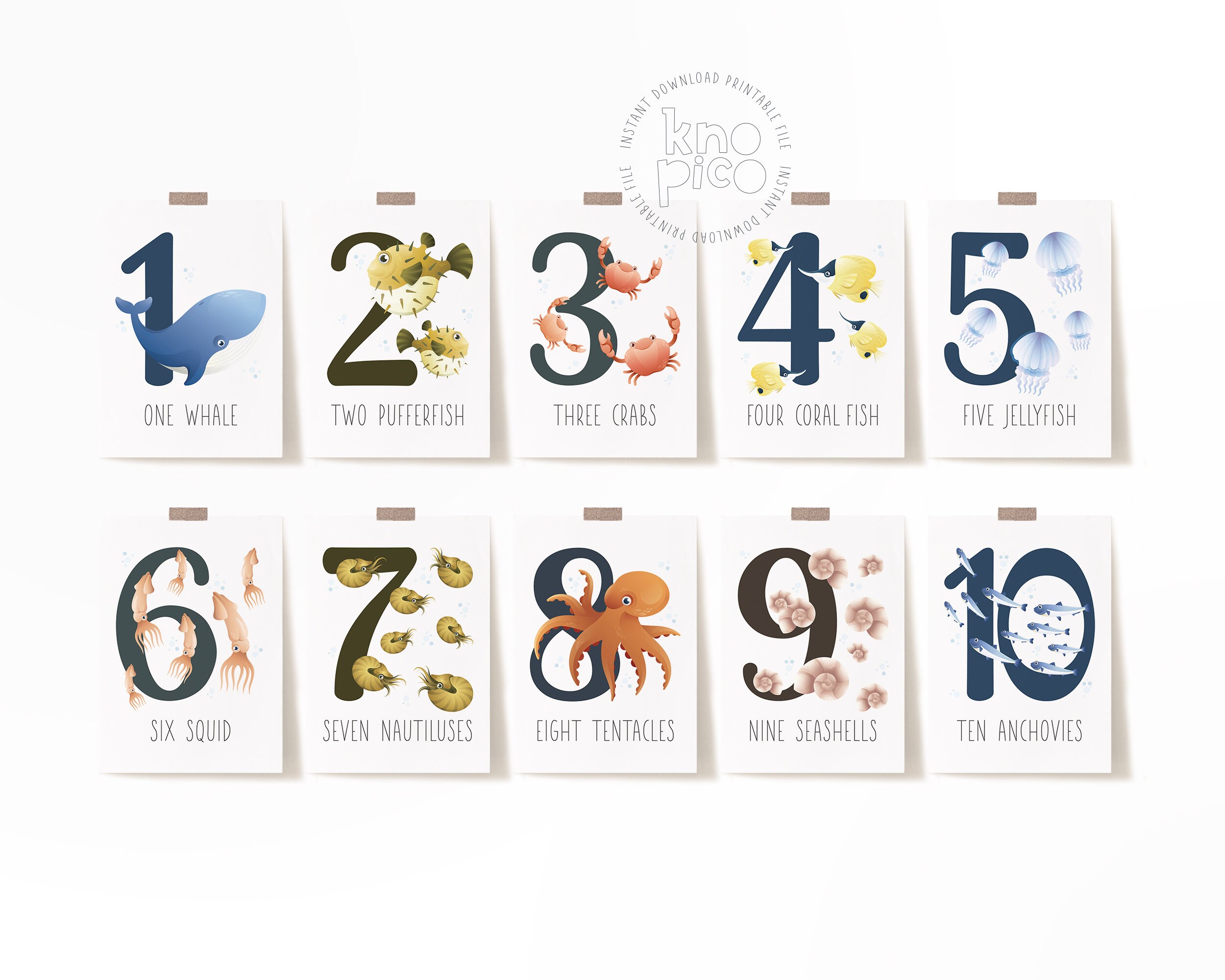 Flashcards for Learning Numbers to 10 With Ocean Animals: Under the Sea ...