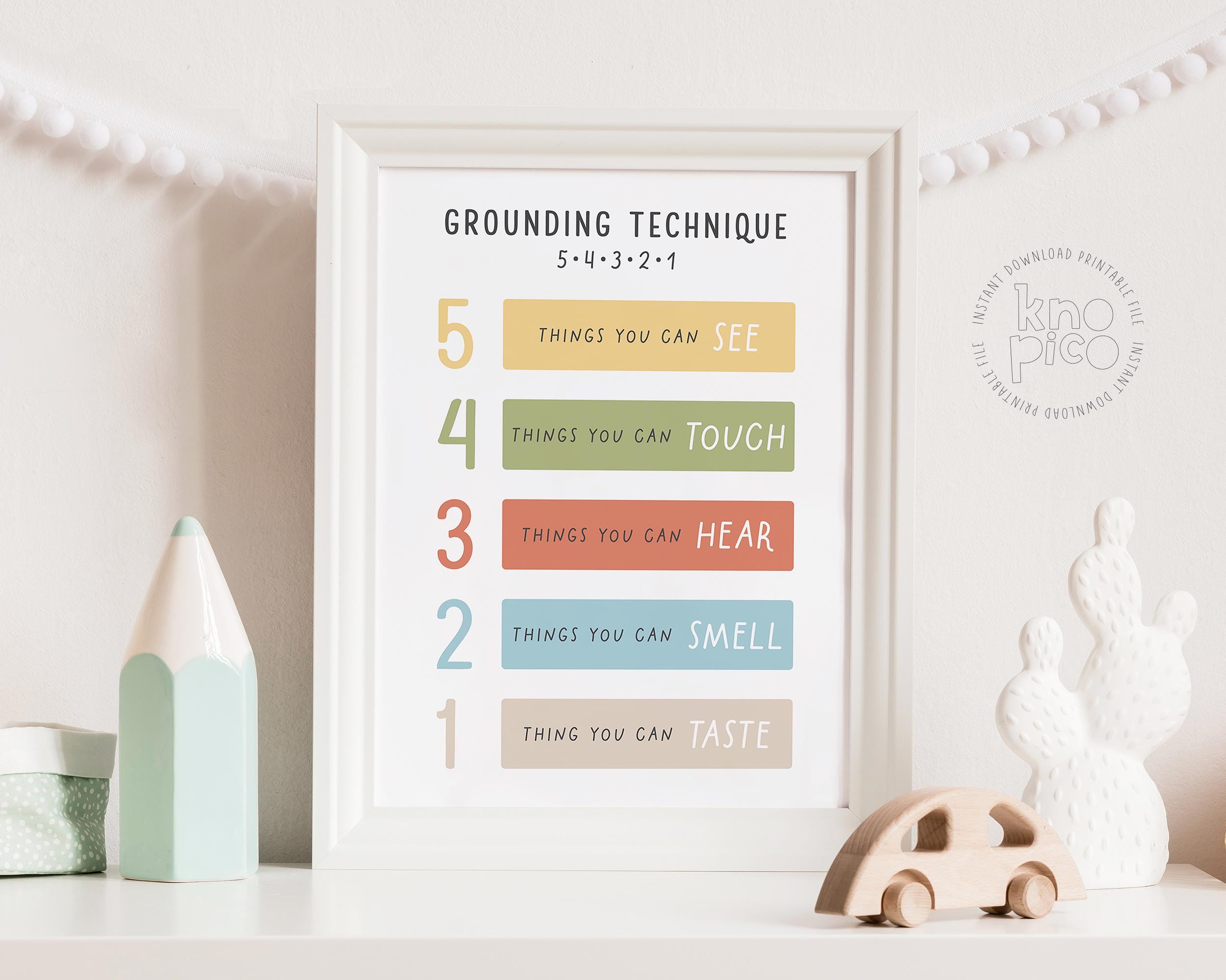 5-4-3-2-1 Grounding Techniques Poster: Anxiety Relief and Mindfulness ...