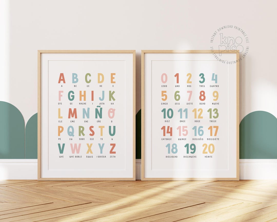 Bilingual Spanish Alphabet & Numbers Poster Set | Rainbow Wall Art ...