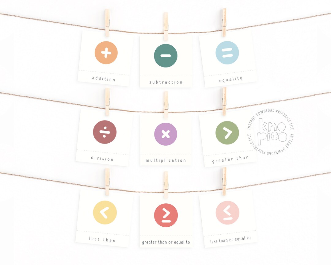 Educational Set of 12 Math Symbols Flashcards for Early Learning and ...