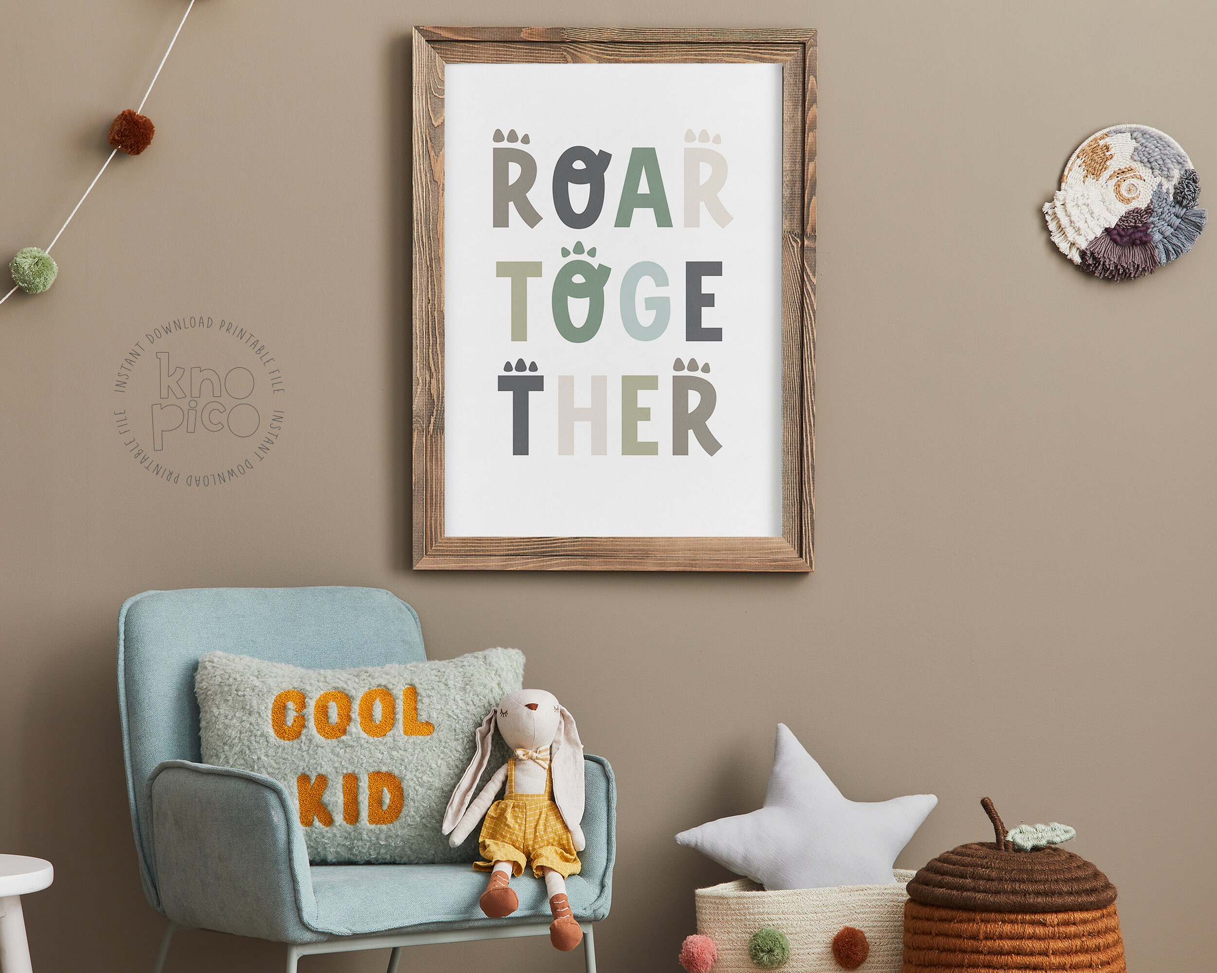 Roar Together: Dinosaur Nursery Prints | Neutral Pastel Wall Art for ...