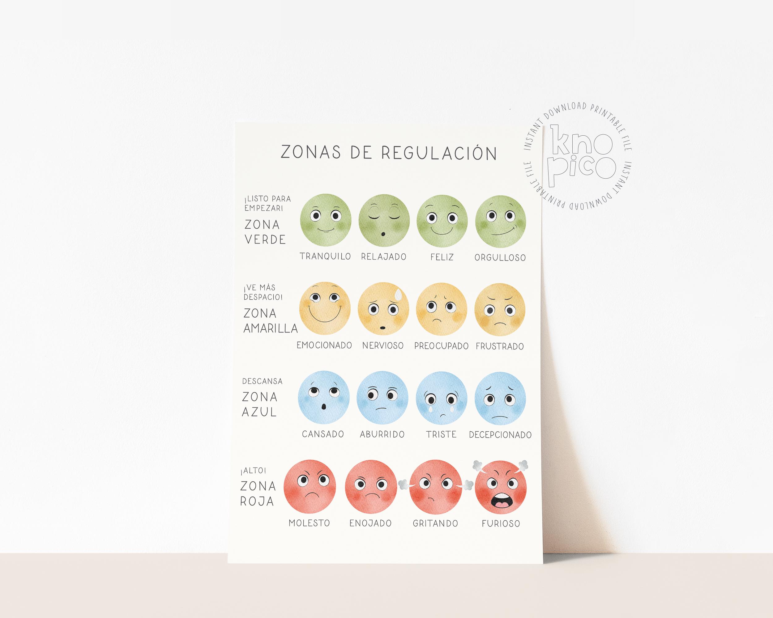 Kids Emotions Chart and Spanish Zones of Regulation Posters Set of 2 ...
