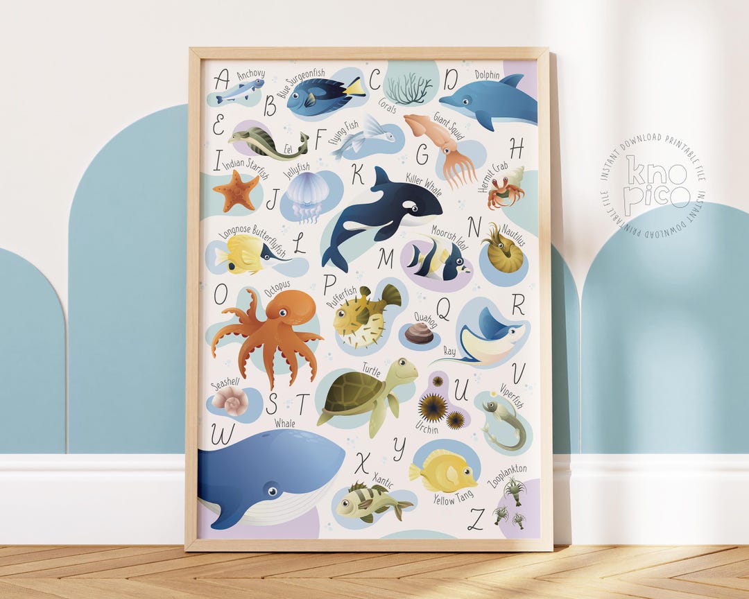 Ocean Animals Alphabet Poster | ABC Print for Educational Nursery Wall ...