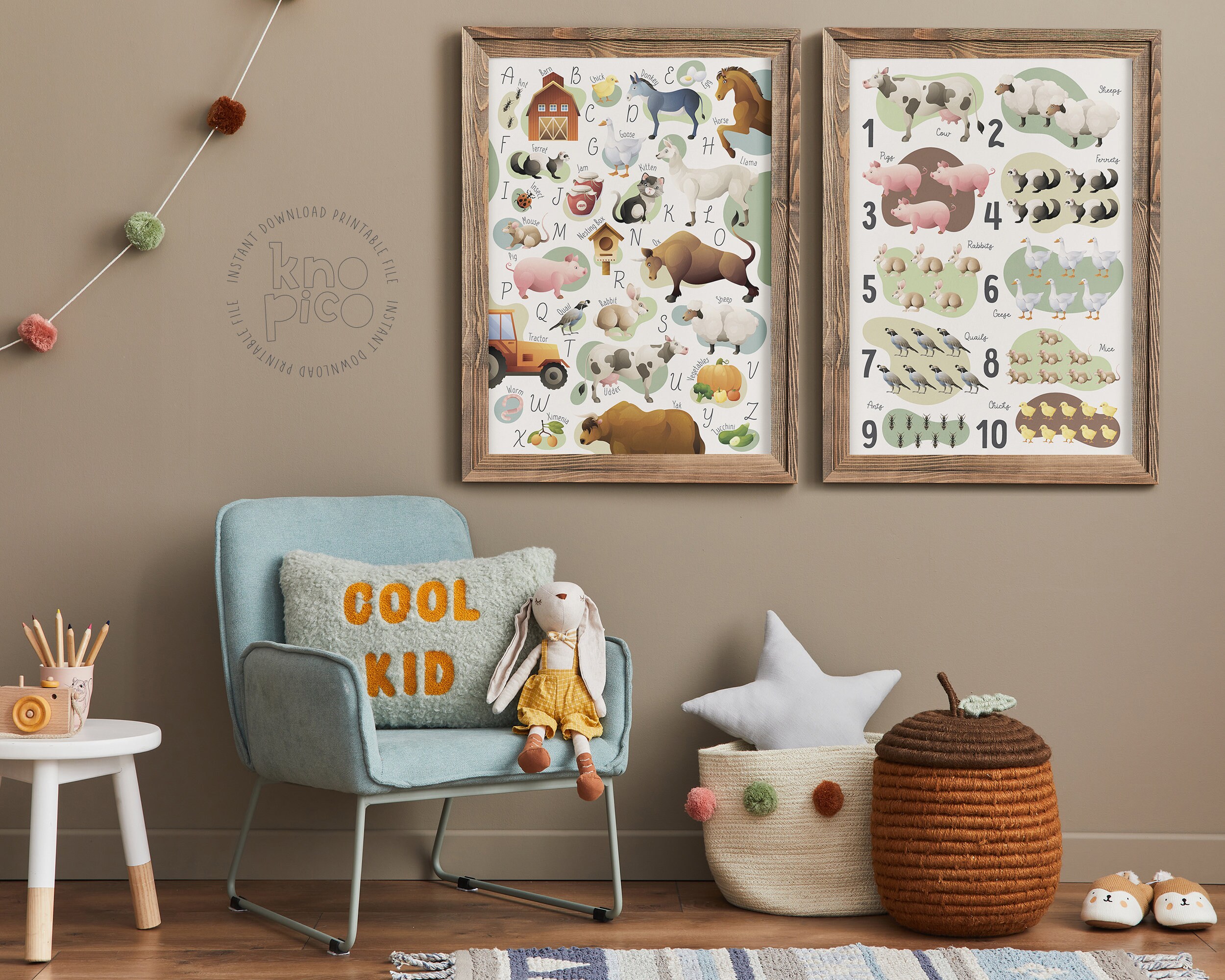 Farm Animals ABC and Numbers Educational Poster Set for Kids: Discover ...