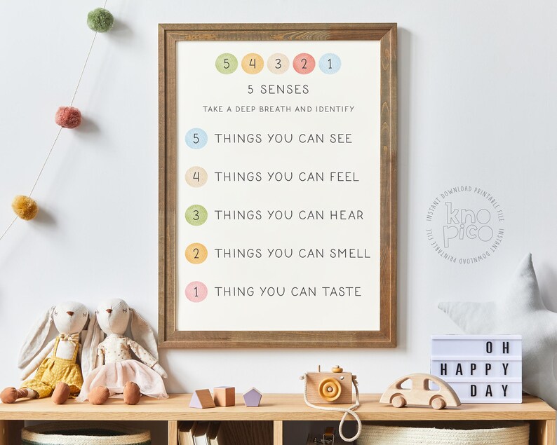 5 Senses Grounding Technique Poster for Kids Emotional Regulation ...