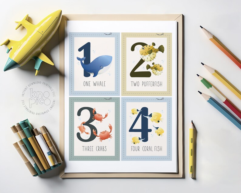 Flashcards for Learning Numbers to 10 With Ocean Animals: Under the Sea ...