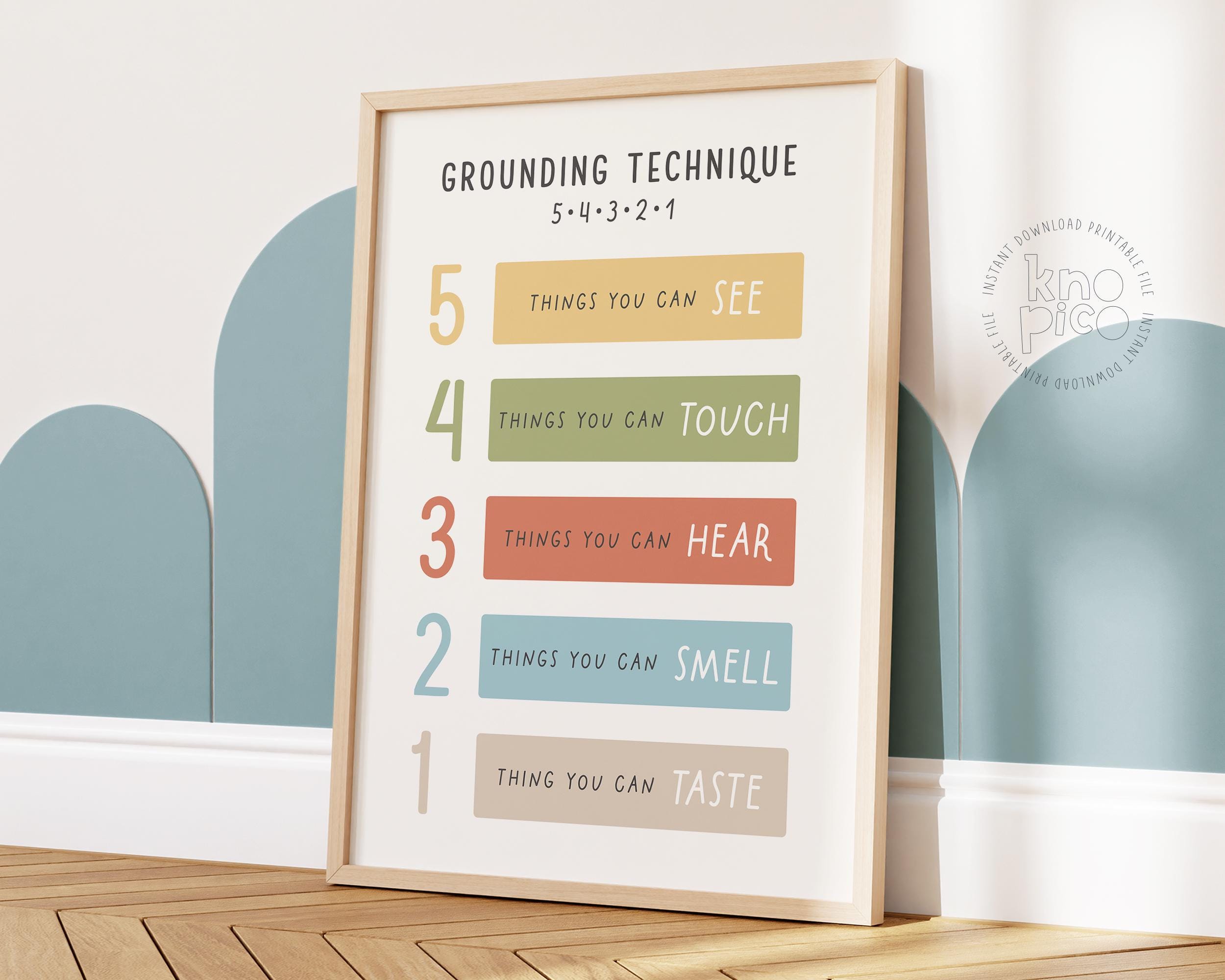 5-4-3-2-1 Grounding Techniques Poster: Anxiety Relief and Mindfulness ...