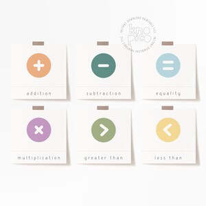 Educational Set of 12 Math Symbols Flashcards for Early Learning and ...