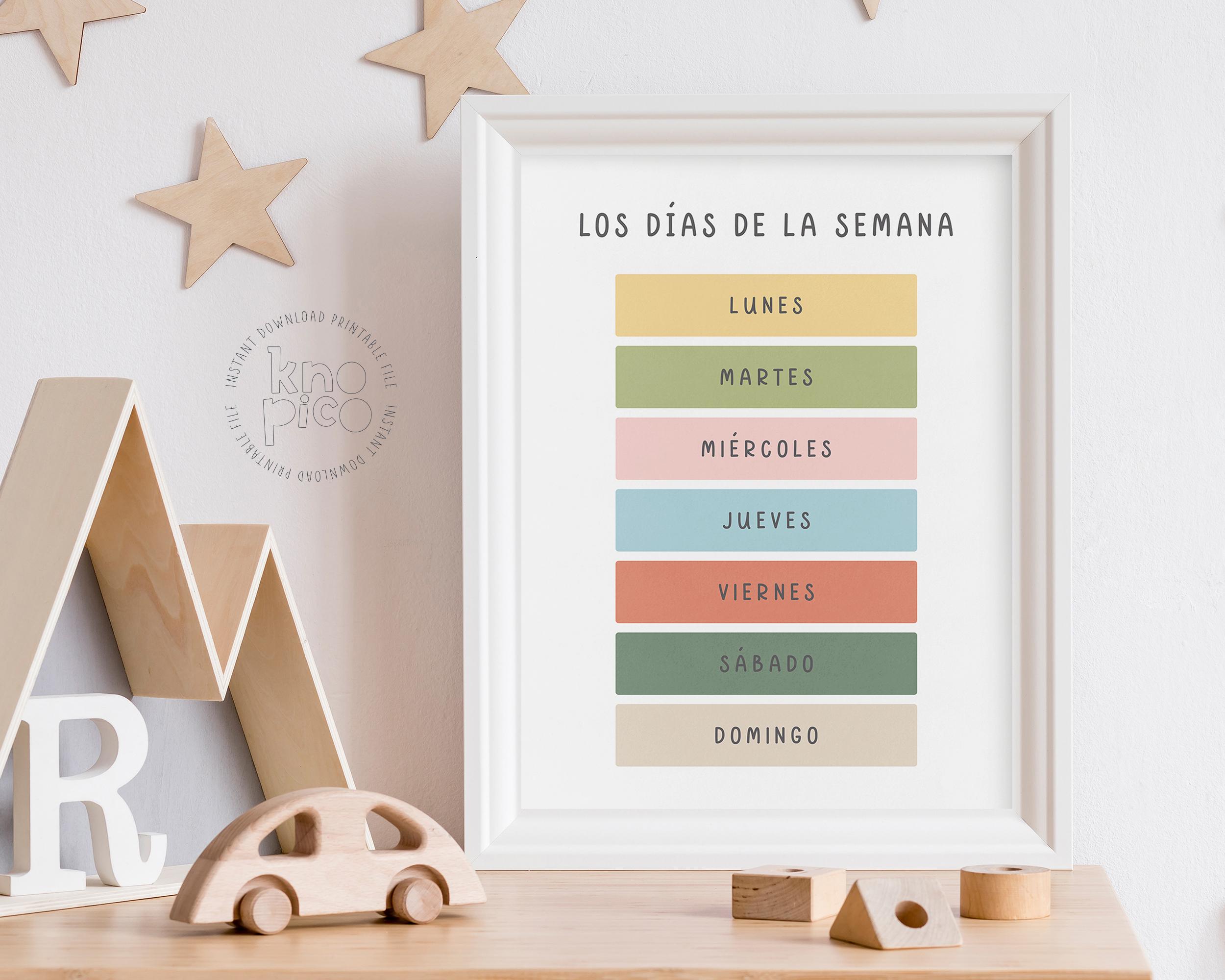 Days of the Week Poster: Educational Wall Art for Kids, Spanish ...