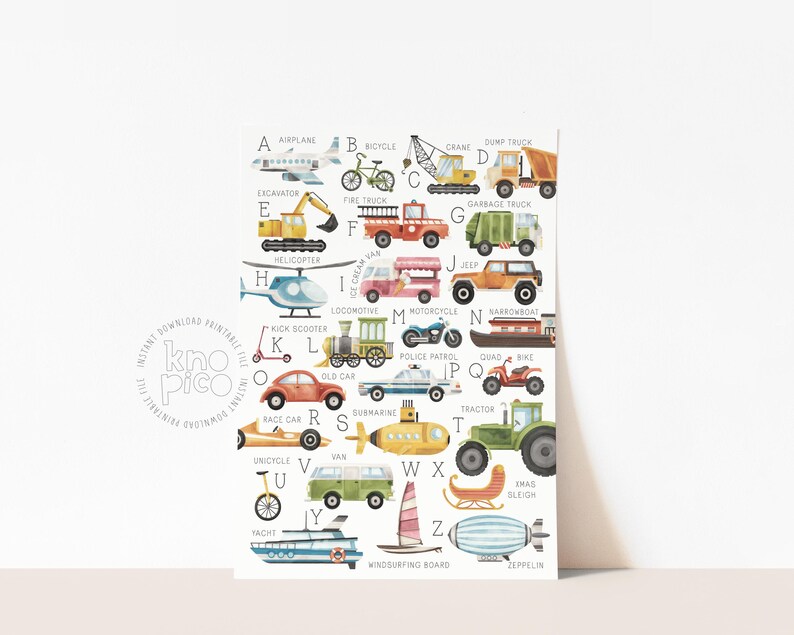 Transportation ABC Poster and Numbers Print Set | Vehicle Alphabet and ...