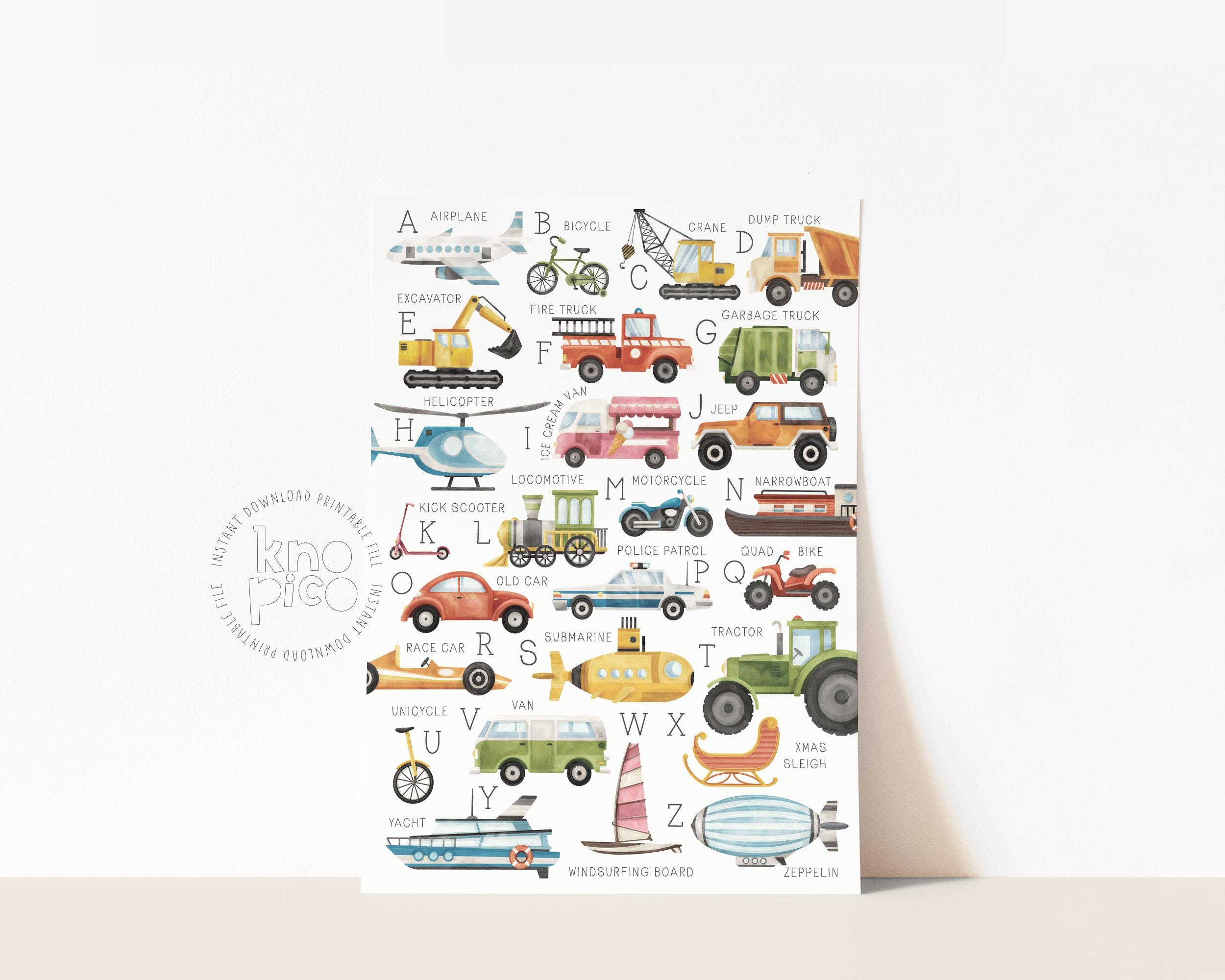 Transportation ABC Poster and Numbers Print Set | Vehicle Alphabet and ...