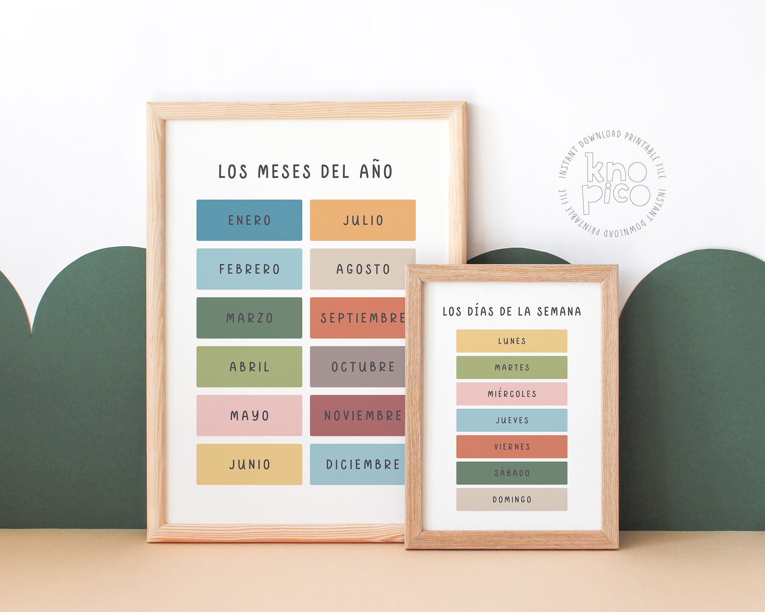 Set of Two Spanish Posters: Days of the Week & Months of the Year ...