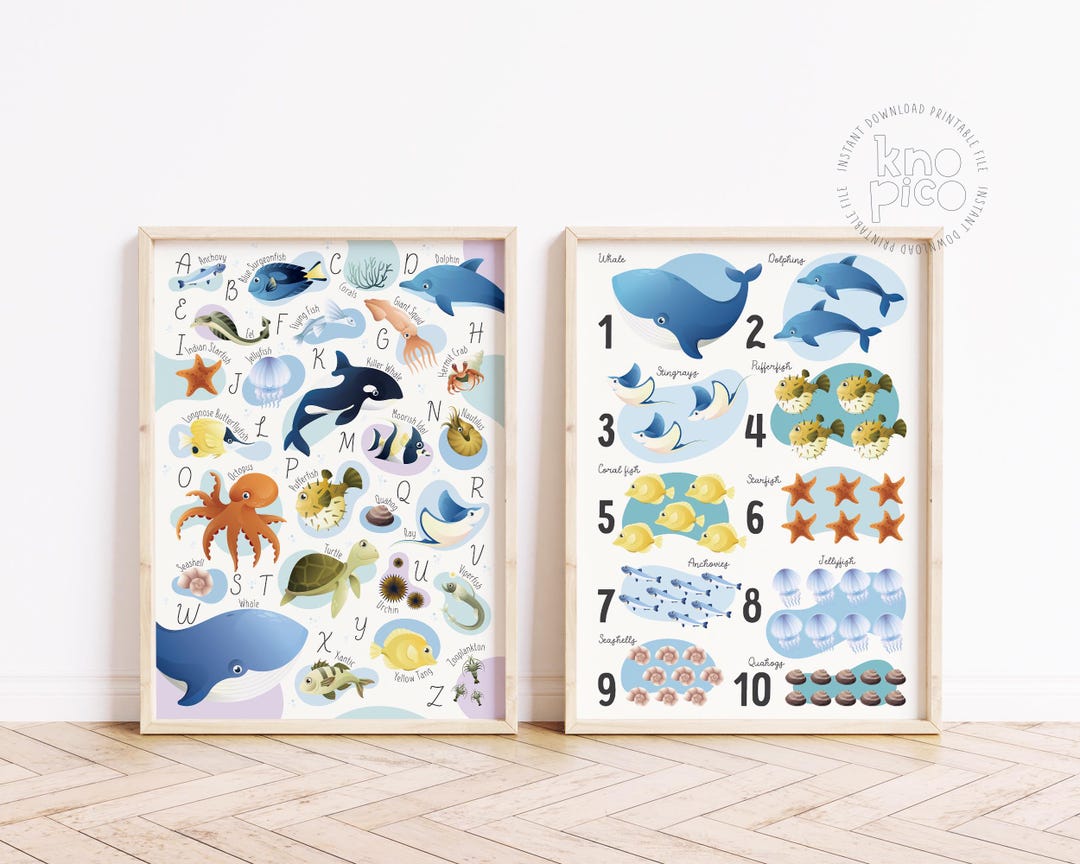 Ocean ABC Poster and Kids Counting Numbers Set of Two | Educational ...