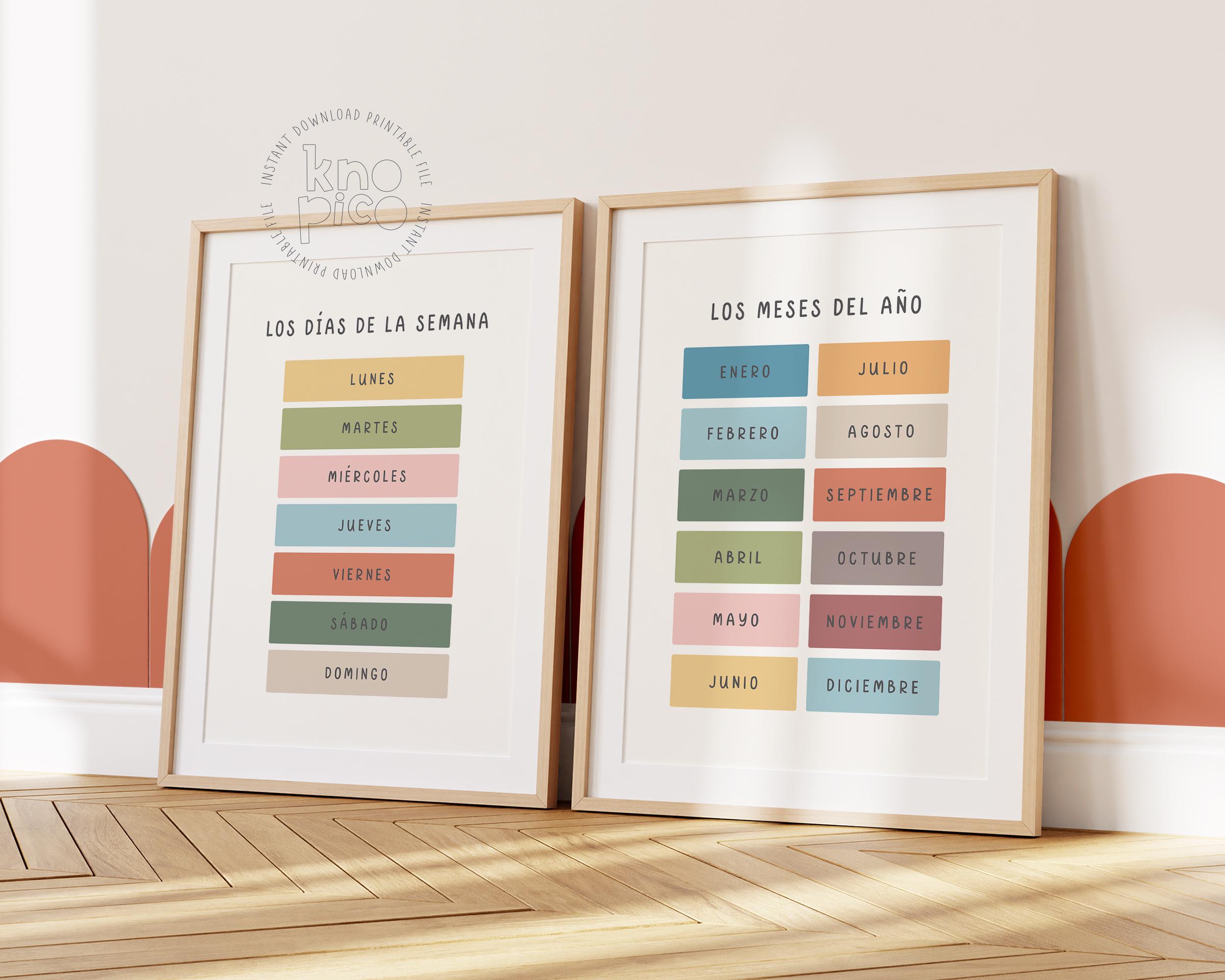 Set of Two Spanish Posters: Days of the Week & Months of the Year ...