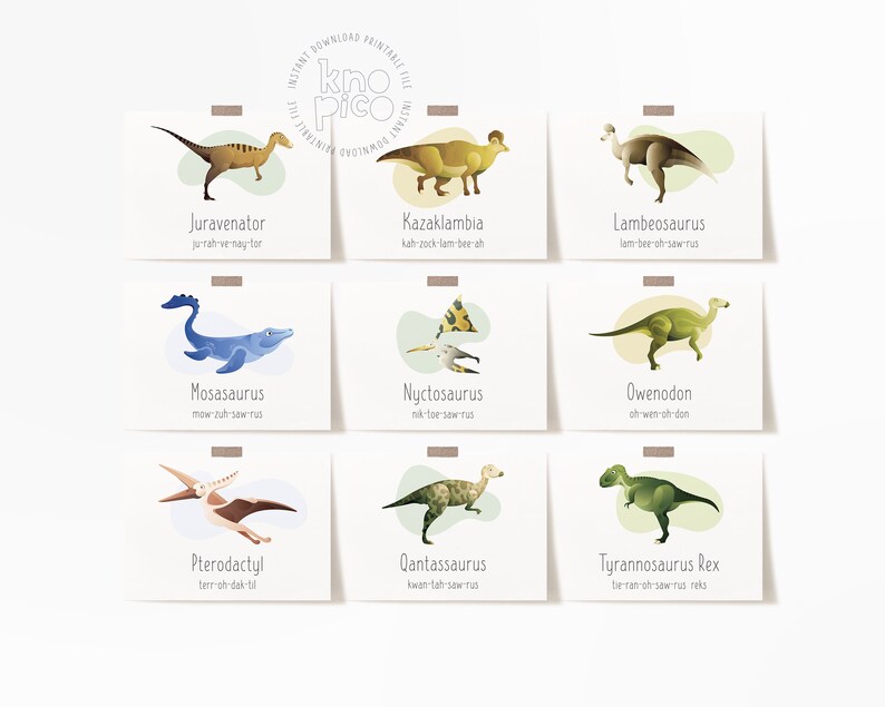 Printable Dinosaur Flashcards for Kids – Digital Cards for Early ...