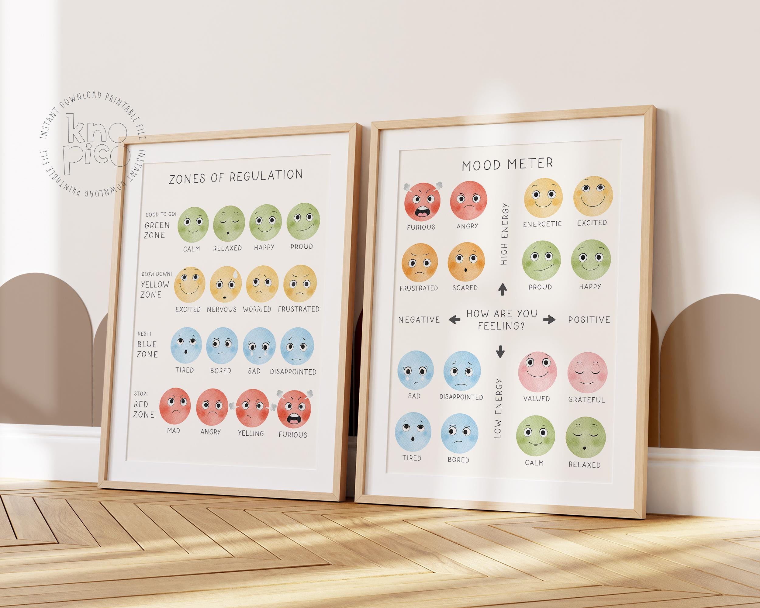 Zones of Regulation and Mood Meter Poster Set | Kids Emotions Chart for ...
