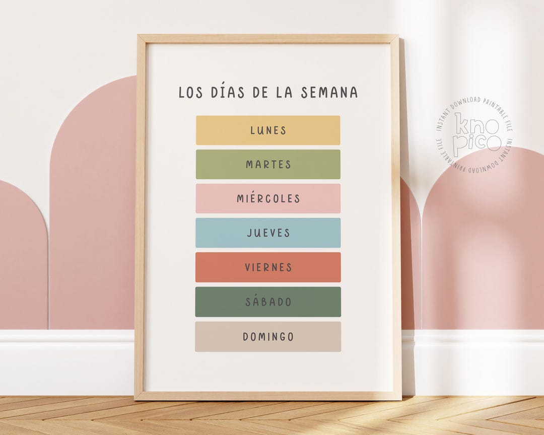 Days of the Week Poster: Educational Wall Art for Kids, Spanish ...