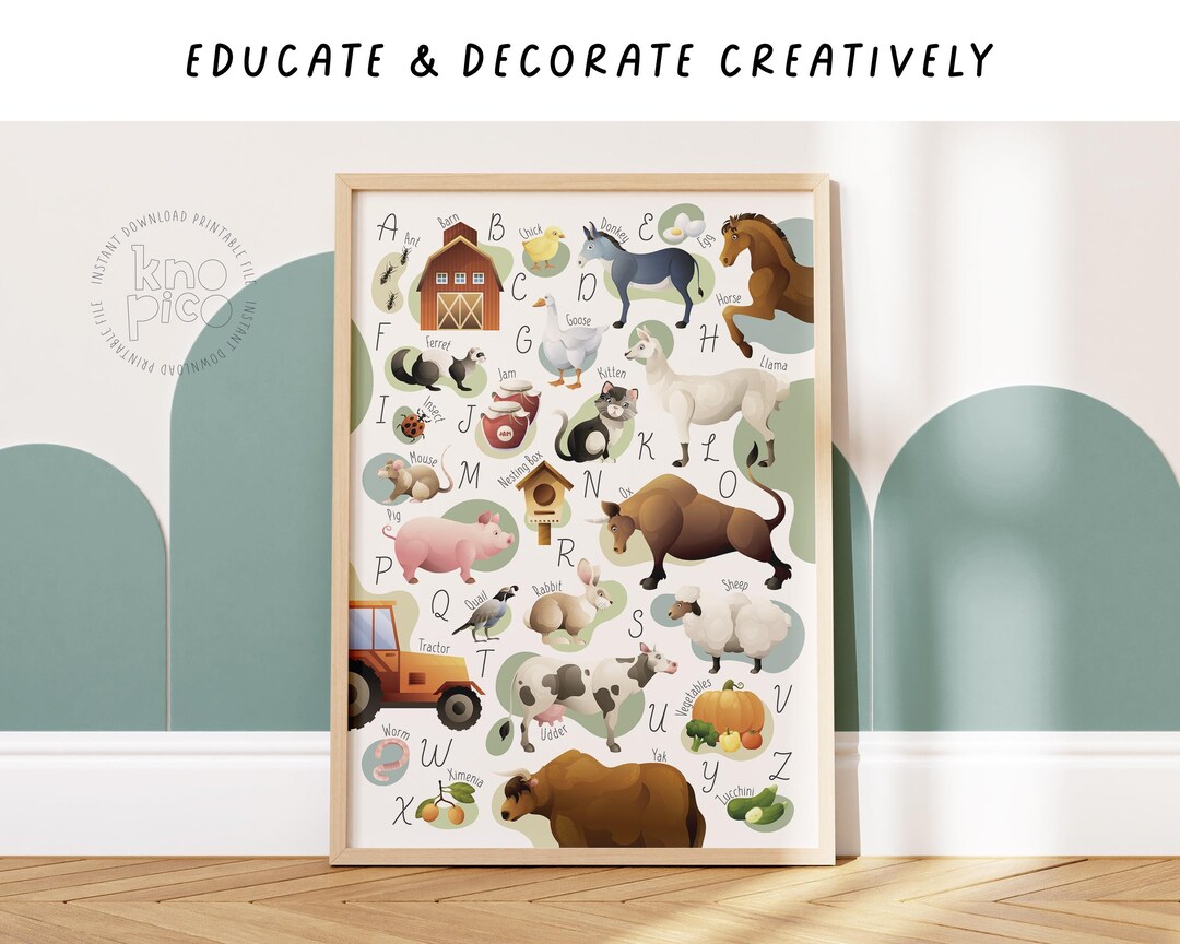 Farm Animal ABC Poster | Preschool Animal Alphabet Print for Nursery ...