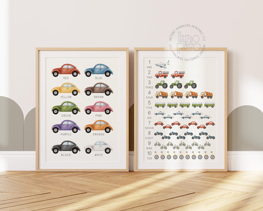 Watercolor Transport Posters for Vehicle Toddler Boy Room | Educational ...