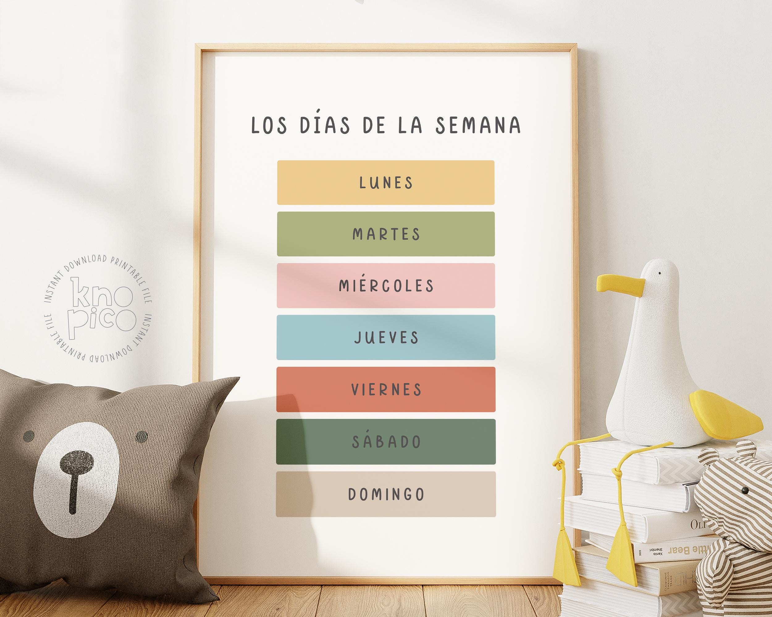 Days of the Week Poster: Educational Wall Art for Kids, Spanish ...
