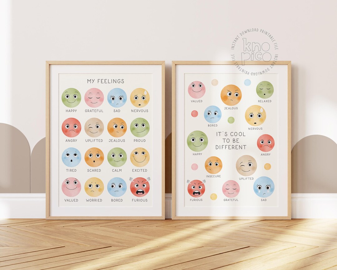 Kids Emotions Chart and Feelings Poster Set: All Feelings Are Okay ...